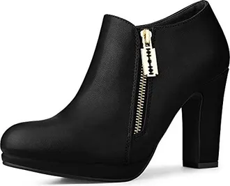 Allegra K Bottines &agrave; talons &eacute;pais et &agrave; pour femmes Noir 36