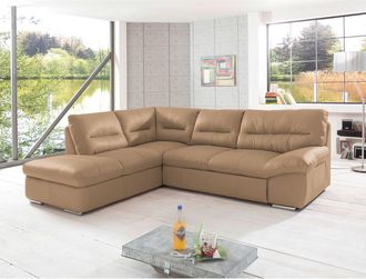 Cotta home24 Ecksofa mit Ottomane Braun Echtleder Ramsa 268 x 90 x 216cm Ottomane davorstehend links mit Schlaffunktion Modern