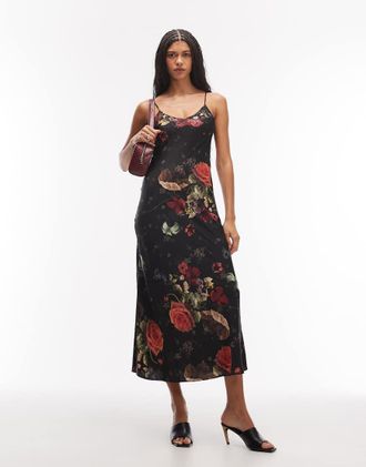 AllSaints Bryony - Robe nuisette mi-longue &agrave; imprim&eacute; fleurs - Noir