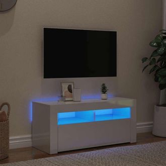 vidaXL Vidaxl - TV-Schrank mit LED-Leuchten Hochglanz-Wei&szlig; 90x35x40 cm