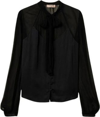 Twinset Femme, Blouses et Chemises, Noir, Taille: 42 FR Camicia in raso e chiffon