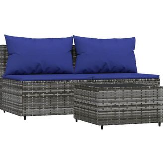 vidaXL 3-tlg. Garten-Lounge-Set mit Kissen Grau Poly Rattan Vidaxl