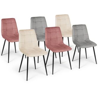 IDMarket Set von 6 St&uuml;hlen MILA mix color pastell rosa x2, hellgrau x2 und beige x2
