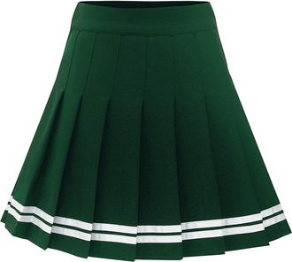 Dressystar Damen Dehnbar Faltenrock Schulm&auml;dchen Gestreift Vielseitige Teenager Skaterrock Gr&uuml;n Wei&szlig; Streifen XXL