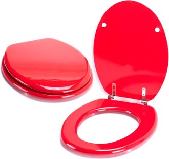 MSV WC Sitz Toilettendeckel MDF Holzkern Rot Scharniere aus Edelstahl-hochwertige und stabile Qualität, Red, 38 x 7 x 48 cm