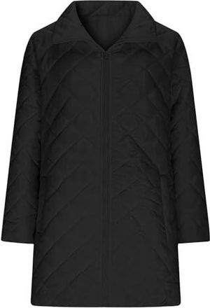 Generic Manteau matelass&eacute; pour femme avec col montant et fermeture &eacute;clair - Manteau dhiver rembourr&eacute; avec poches, Noir, XXL