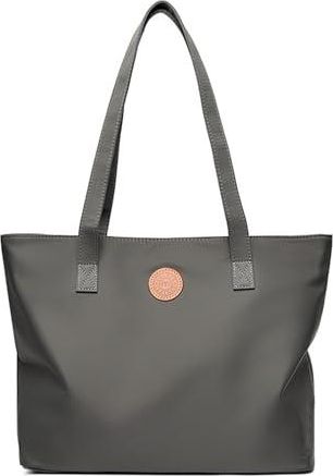 Generic Sac fourre-tout Oxford pour femme, grande capacité, avec fermeture éclair en métal et compartiments, spacieux, léger, imperméable, gris, 17*5.5*11 in