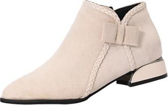 Generic Bottines d&eacute;contract&eacute;es &agrave; talon bas pour femme - &Eacute;l&eacute;gantes - Couleur unie - Fermeture &eacute;clair lat&eacute;rale - En daim synth&eacute;tique - Confortables - Avec noeud