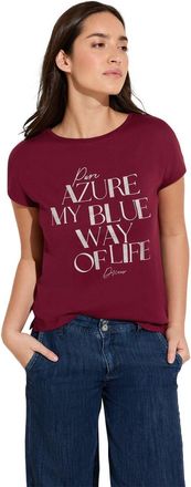 Street One Damen A321351 T-Shirt mit Glitzerwording, Mahogany Red,38