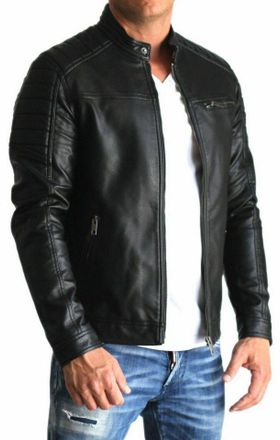Jack & Jones Lederjacke stilvolle Bikerjacke aus Kunstleder Zeitlose Kunstlederjacke f&uuml;r die &Uuml;bergangsjahreszeit
