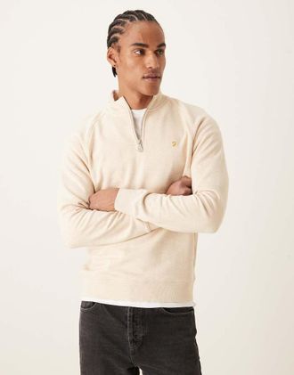 Farah Jim - Sweatshirt in Beige mit kurzem Rei&szlig;verschluss und Logo-Neutral