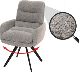 Mendler Esszimmerstuhl HWC-G66, K&uuml;chenstuhl Stuhl, drehbar Auto-Position Stoff/Textil Boucl&eacute; MVG - hellgrau, mit Armlehne