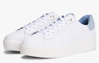 Tommy Hilfiger Plateausneaker TOMMY HILFIGER CHIC PLATFORM CUPSOLE SNEAKER, Damen, Gr. 42, wei&szlig;, hellblau, Leder, Schuhe Plateausneaker, Freizeitschuh, Halbschuh, Sc
