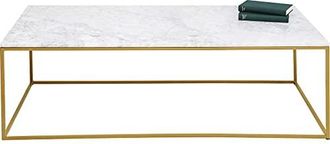 Kare Design Design Couchtisch Key West, Gold, Beistelltisch, Wohnzimmertisch, Stahl Gestell, Mineralmarmor Tischplatte, rechteckig, 40x120x60 cm (H/B/T)