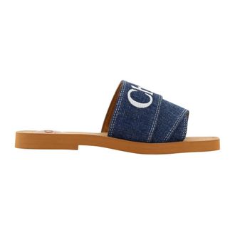 Chloé Femme, Chaussures, Bleu, Taille: 37 EU Sandales Woody en denim bleu