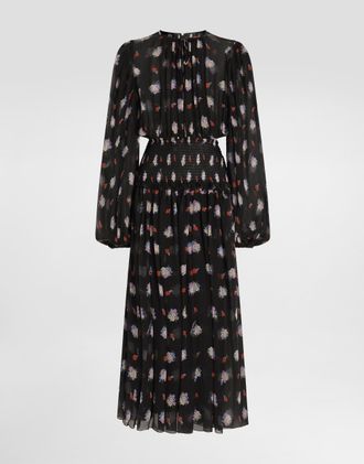 Dolce & Gabbana Langes Kleid Aus Chiffon Mit Bl&uuml;mchen-print - Frau Kleider Mehrfarbig 38