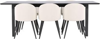 ebuy24 Oslo Essgruppe Esstisch 100x220cm schwarz und 6 Skagen Stuhl samt beige