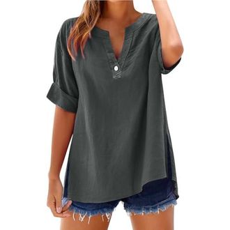 Generic Chemisier en mousseline pour femme oversize avec bords ouverts - Chemisier en lin pour femme - T-shirt d&eacute;t&eacute; d&eacute;contract&eacute; - Coupe ample - Tunique unie -