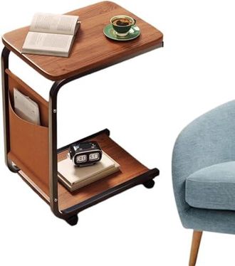 Generic Table dappoint en Forme de C - Mobile, Table Basse &agrave; 2 Niveaux | Plateau TV &agrave; roulettes, Table dappoint compacte for canap&eacute;, Salon, Chambre, Gain de P