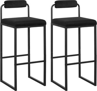 Woltu 2X Barhocker mit Fu&szlig;st&uuml;tze, Hochstuhl mit R&uuml;ckenlehne, Samthocker mit Polsterung, Polsterhocker aus Metall, ergonomischer Hocker, Schwarz - Woltu