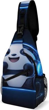 Generic Sacoche Tactique Casque audio Panda noir et blanc, musique, panda mignon Mode Sac De Poitrine R&eacute;glable Sac &agrave; Dos De Voyage pour &eacute;cole Camping Voyage