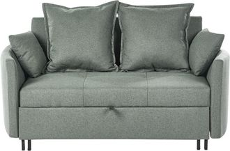 Beliani 2-Sitzer Sofa Grün Stoffbezug Gesteppt mit Schlaffunktion Mehrere Kissen Schlanke Metallbeine Modern Skandi Wohnzimmer Schlafsofa Sofabett