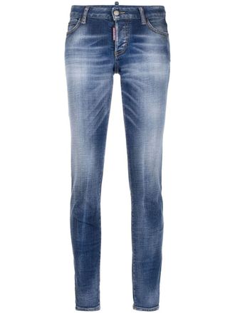 Dsquared2 jean skinny crop &agrave; effet d&eacute;lav&eacute; - Bleu