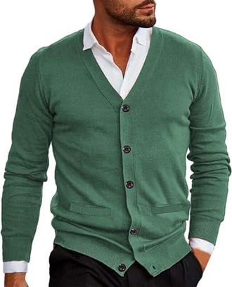 Generic Cardigan &eacute;l&eacute;gant &agrave; manches longues pour homme - Cardigan long - Col &agrave; manches longues - Cardigan avec motif torsad&eacute; - Veste de surv&ecirc;tement avec fermet