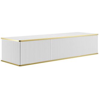 Vente-Unique Meuble sous vasque suspendu stri&eacute; liser&eacute; dor&eacute; 2 tiroirs - Blanc - 150 cm - KELIZA