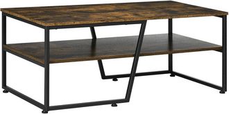 HOMCOM Homcom - Table basse rectangulaire design industriel avec étagère acier noir panneaux aspect vieux bois veinage