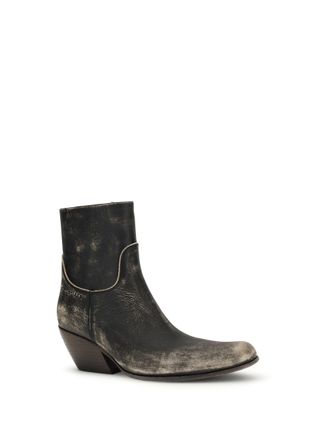 Balenciaga Womens Memphis Ankle Boots Black-Beige Calf Leather Bos Taurus Black/beige