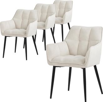 ML Design ML-Design Esszimmerst&uuml;hle 4er Set aus Frotteestoff, Creme, K&uuml;chenstuhl mit dickem gepolsterter Sitz & Metallbeinen, Wohnzimmerstuhl mit R&uuml;cken- und Ar