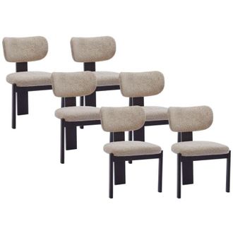 Vente-Unique Vente-unique - Lot de 6 chaises en tissu bouclette et bois dhévéa noir - Taupe - wilana
