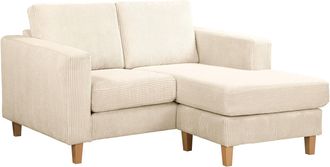 Norrwood home24 Ecksofa 1-Sitzer mit Longchair Beige Cordstoff Poppy 154 x 86 x 140cm Longchair davorstehend rechts Skandi