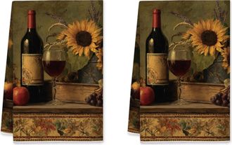 Generic K&uuml;chent&uuml;cher mit Herbst-Sonnenblumen-Design, rustikale Vintage-Weinflasche, Weinglas, goldgelb, weiche Geschirrt&uuml;cher, Landhaus-K&uuml;chendekoration, 40,6