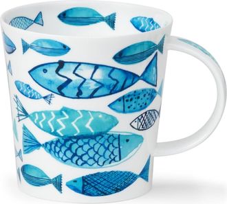 Dunoon Benmore Go Fish Jumbo-Tasse aus feinem Knochenporzellan, 0,75 l, Blau und Weiß