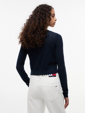 Tommy Jeans Strickjacke TJW POINTELLE CARDIGAN Viskosemischung, Pointelle Strick, gewellter Saum, Logo Stickerei