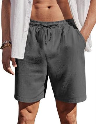Coofandy Hommes Shorts en Coton dété Pantalon Court avec élastique Pantalon Chino Loisirs avec Poches Gris foncé XXL