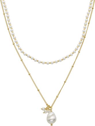 Luxenter Halskette mit weißer Perle, 18 Karat Gelbgold - Subri, Ajustable, Metall, Perle