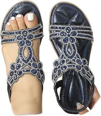 Generic Sandales plates &agrave; strass pour femme 2026, largeur large, boh&egrave;me, &eacute;tincelant, antid&eacute;rapantes, d&eacute;contract&eacute;es, chaussures de plage d&eacute;t&eacute;, sangle &eacute;lastique