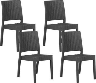 Beliani Beliani - Gartenst&uuml;hle im 4er Set Graphitgrau Rattanoptik Outdoor Balkon