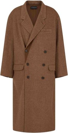 Emporio Armani Homme, Manteaux, Brun, Taille: M Manteau en Laine de Chameau Double-Breasted Revers Pointus