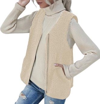 Generic Doudoune Sans Manche Femme L&eacute;ger Automne Doudounes Zipp&eacute; Blousons Manteau Vestes dhiver capuche Gilets Court Gilet Thermique avec Sac de Rangement Duv