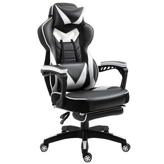 Vinsetto Chaise Gaming Ergonomique, Fauteuil de Bureau Confortable avec Repose-Pied, Appuie-T&ecirc;te et Coussin Lombaire, Hauteur R&eacute;glable, Noir et Blanc