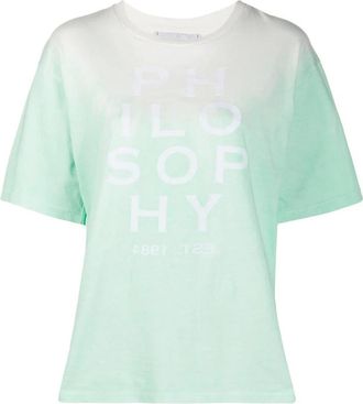 Philosophy di Lorenzo Serafini Femme, Tops, Vert, Taille: 36 FR REG FIT Tshirt Stampa Logo Degradee