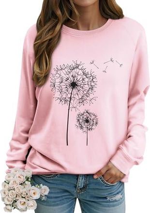 Dresswel Pullover &agrave; manches longues pour femme - Impression de dent-de-lion et de marguerite - Automne/Hiver - Blouse - Tops - Hauts, M