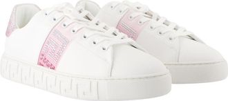 Versace Glitter Accent Synthetic Sneaker - White