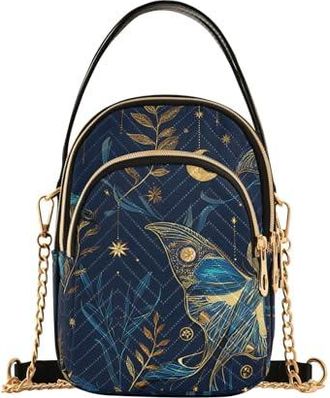 Mnsruu Sac à bandoulière pour femme avec sangle réglable Motif papillon de nuit et lune Bleu