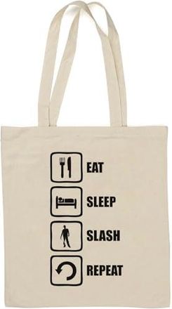 Generic Eat Sleep Slash Repeat Sac fourre-tout en coton naturel pour Halloween Blanc