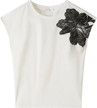 Patrizia Pepe Femme, Tops, Blanc, Taille: 38 FR T-shirt &agrave; appliqu&eacute;s de fleurs